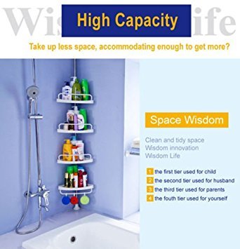 Alice Constant Tension Shower Caddy Pole, Commecial Grade Rustproof Corner Rack - Ivory