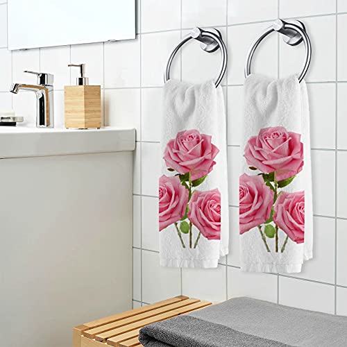 ALAZA Pink Rose Flower Flroal Towels 100% Cotton Hand Towel for Bathroom 16 x 30 inch, Absorbent Soft & Skin-Friendly, 1 Piece