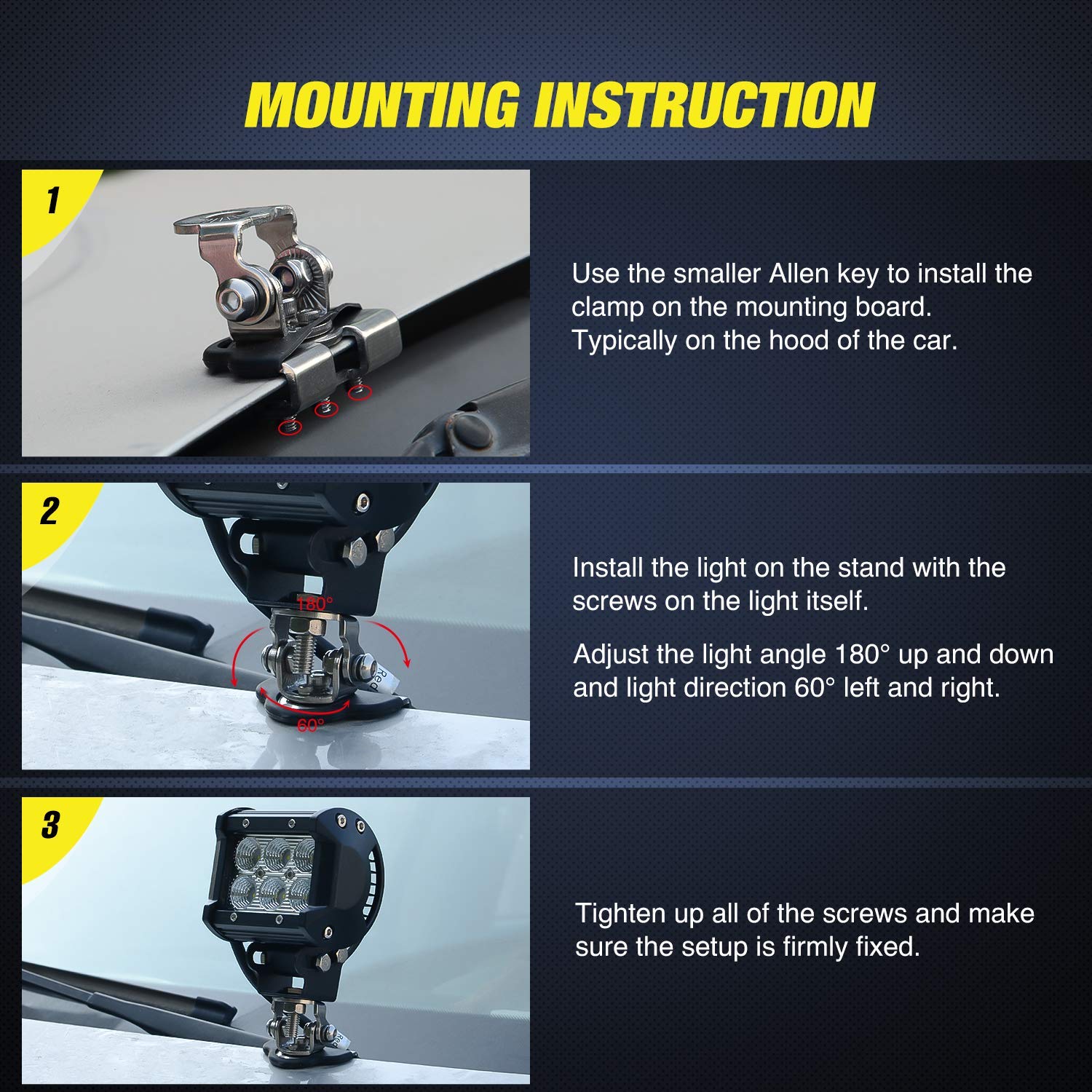 Nilight LED Light Bar Mounting Bracket 2PCS Universal Adjustable Pillar Hood Led Work Light Mount Bracket Clamp Holder for Off Road Truck SUV Installing Without Drilling