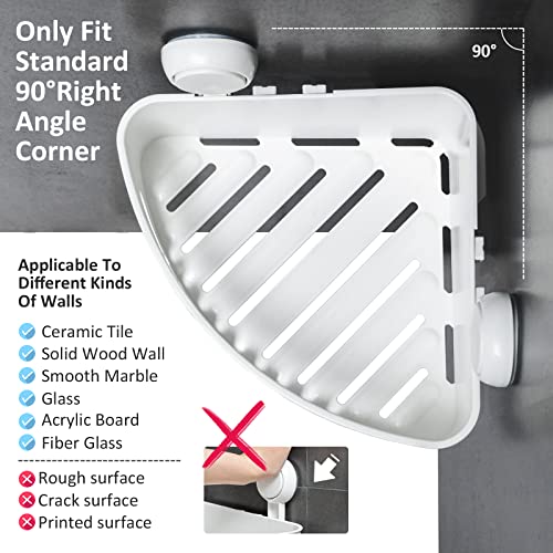 LEVERLOC Corner Shower Caddy Suction Cup NO-Drilling Removable Bathroom Shower Shelf Heavy Duty Max Hold 22lbs Caddy Organizer Waterproof & Oilproof Shower Corner Rack for Bathroom & Kitchen - White