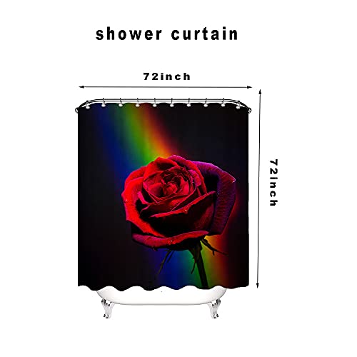 Artmyharbor 4Pcs Red Rose Shower Curtain Sets with Non-Slip Rugs Bath Mat Toilet Lid Cover and 12 Hooks Waterproof Romantic Flower Pattern Bath Sets Bathroom Decor Valentine's Day Gift