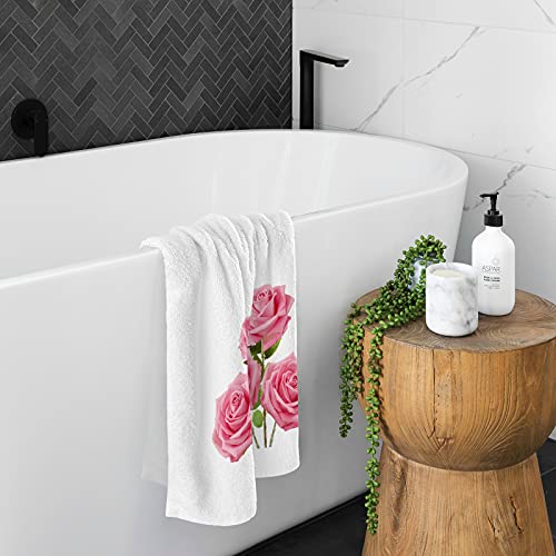 ALAZA Pink Rose Flower Flroal Towels 100% Cotton Hand Towel for Bathroom 16 x 30 inch, Absorbent Soft & Skin-Friendly, 1 Piece