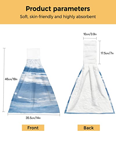Kitchen Towels with Hanging Loop & Hook Abstract Blue and Gray Texture Soft Absorbent Dish Cloth Bath Hand Tie Towels for Hotel Home Set of 1