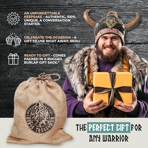 Norse Tradesman 20" Authentic Ox-Horn Viking Drinking Horn with Genuine Black Leather Belt Holster | Burlap Gift Sack Included | The Journeyman, Low-Polish, 20-Inch