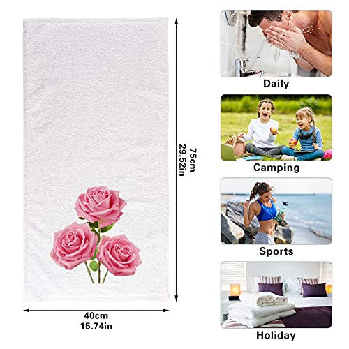 ALAZA Pink Rose Flower Flroal Towels 100% Cotton Hand Towel for Bathroom 16 x 30 inch, Absorbent Soft & Skin-Friendly, 1 Piece