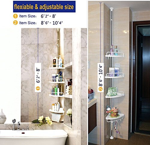 Alice Constant Tension Shower Caddy Pole, Commecial Grade Rustproof Corner Rack - Ivory