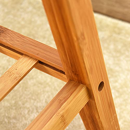 Knocbel 23.6in Bamboo Entryway Cushioned Shoe Bench with Slatted Shelf, 2-Tier Portable Shoes Storage Rack Organizer (Natural)