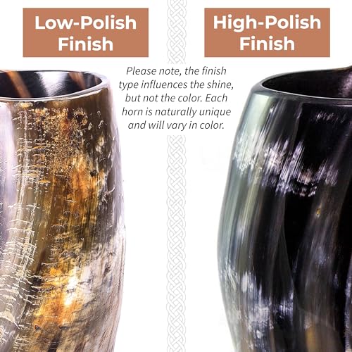 Norse Tradesman 20" Authentic Ox-Horn Viking Drinking Horn with Genuine Black Leather Belt Holster | Burlap Gift Sack Included | The Journeyman, Low-Polish, 20-Inch