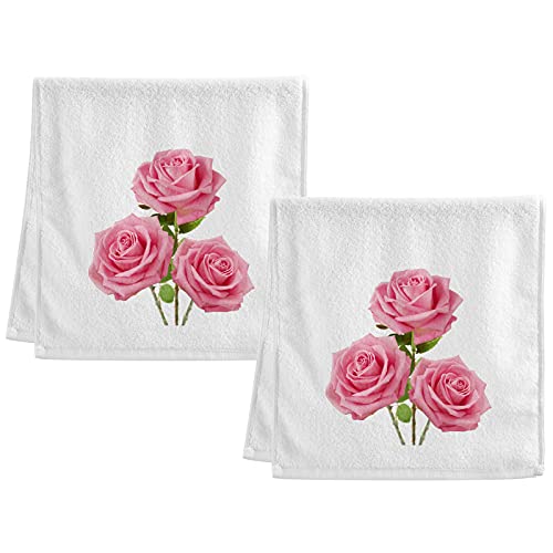 ALAZA Pink Rose Flower Flroal Towels 100% Cotton Hand Towel for Bathroom 16 x 30 inch, Absorbent Soft & Skin-Friendly, 1 Piece
