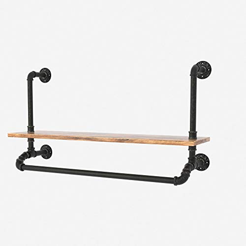 Tianman 40" W,Industrial Detachable Wall Mounted Black Iron wooden Garment Bar,Pipe Clothes Rack,Heavy Duty pipe clothing rack, Multi-Purpose Hanging Rod for Closet Storage (40" W)