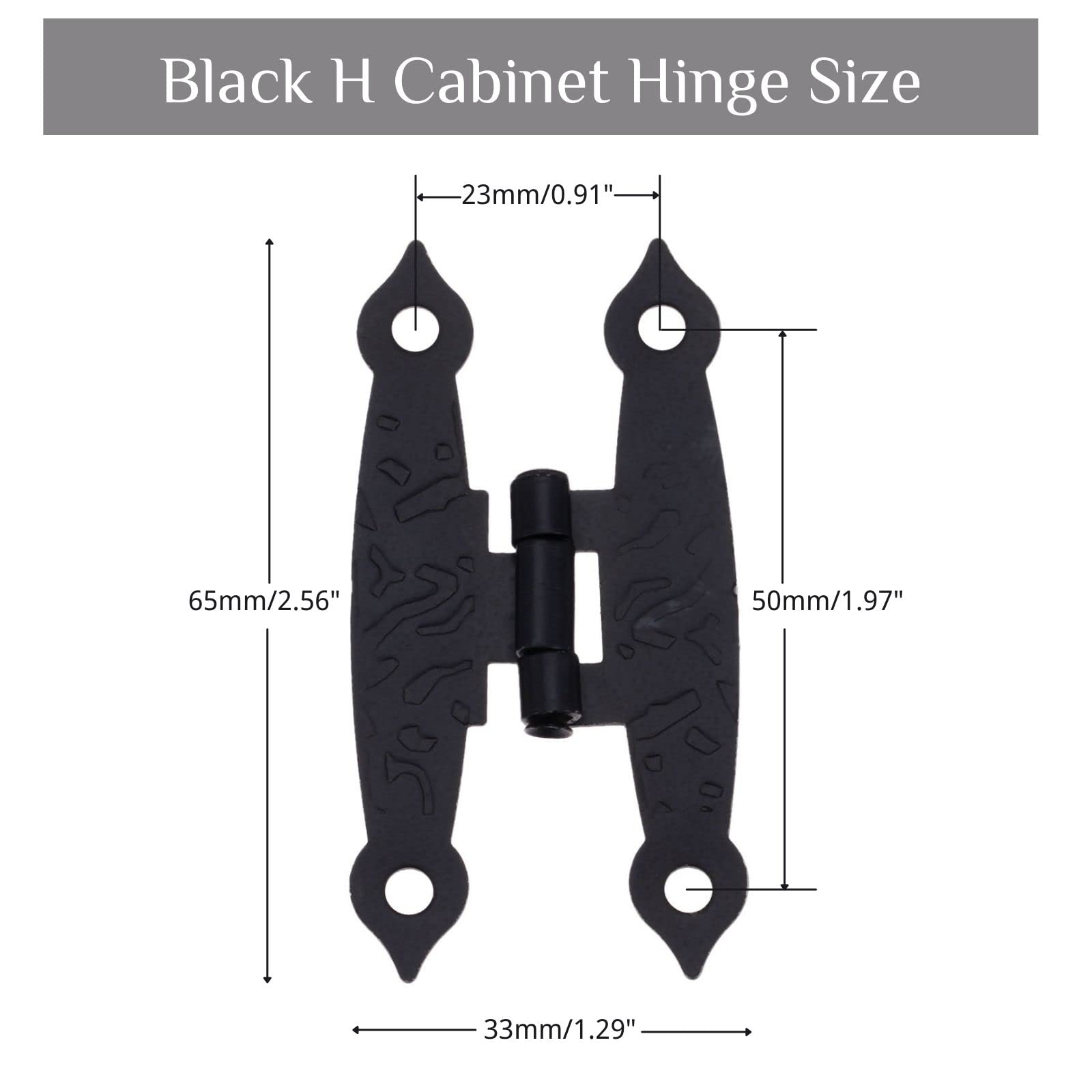 Black H Cabinet Hinges, Yetaha 10PCS Antique Decorative Metal Hinge for Doors Windows Kitchen Furniture Cupboard Wardrobe Wooden Boxes, with Mounting Screws (2.56 Inch x 1.29 Inch)
