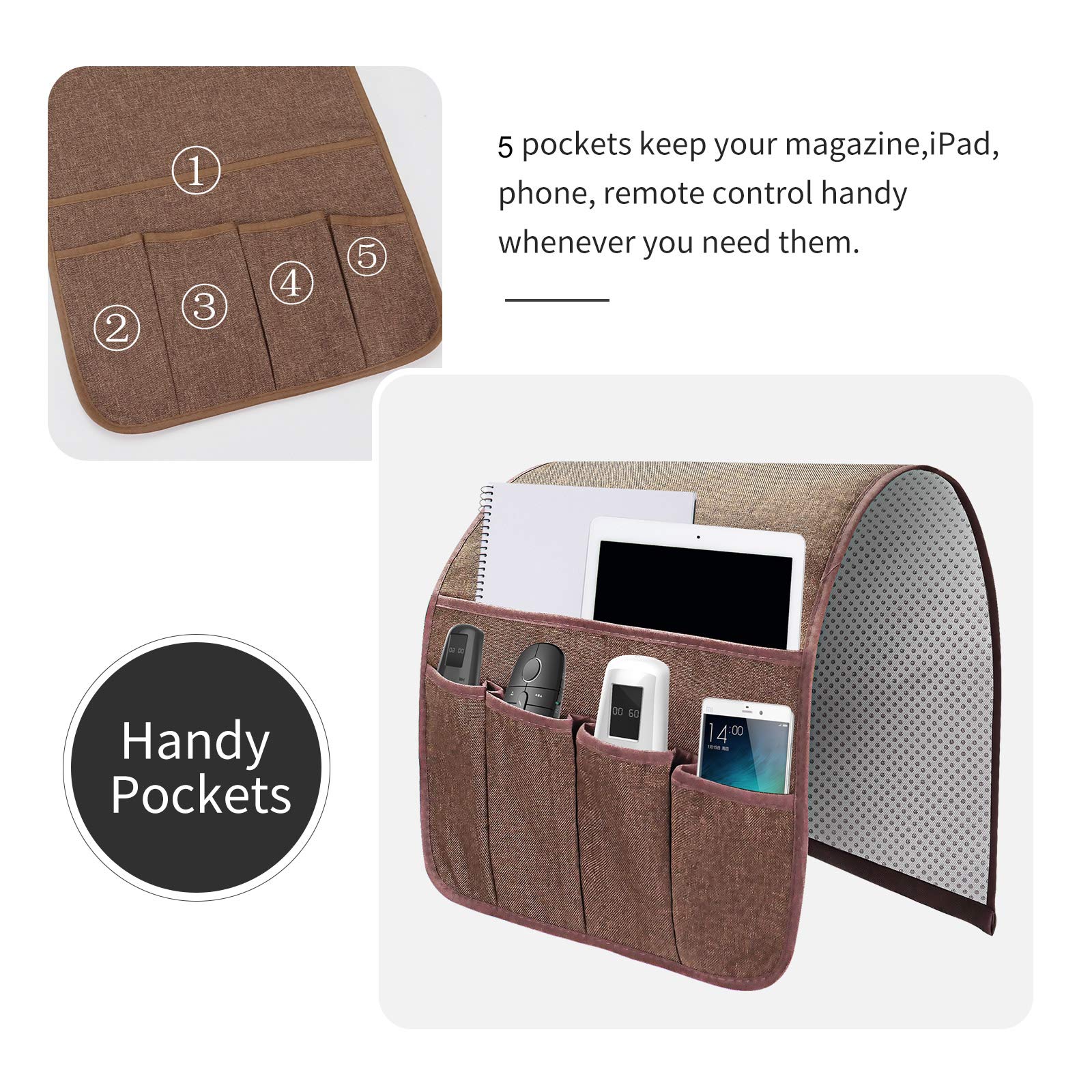 SYSOV Sofa Armrest Organizer, Remote Control Holder for Recliner Couch, Arm Chair Caddy with 5 Pockets for Magazine, Tablet, Phone, iPad