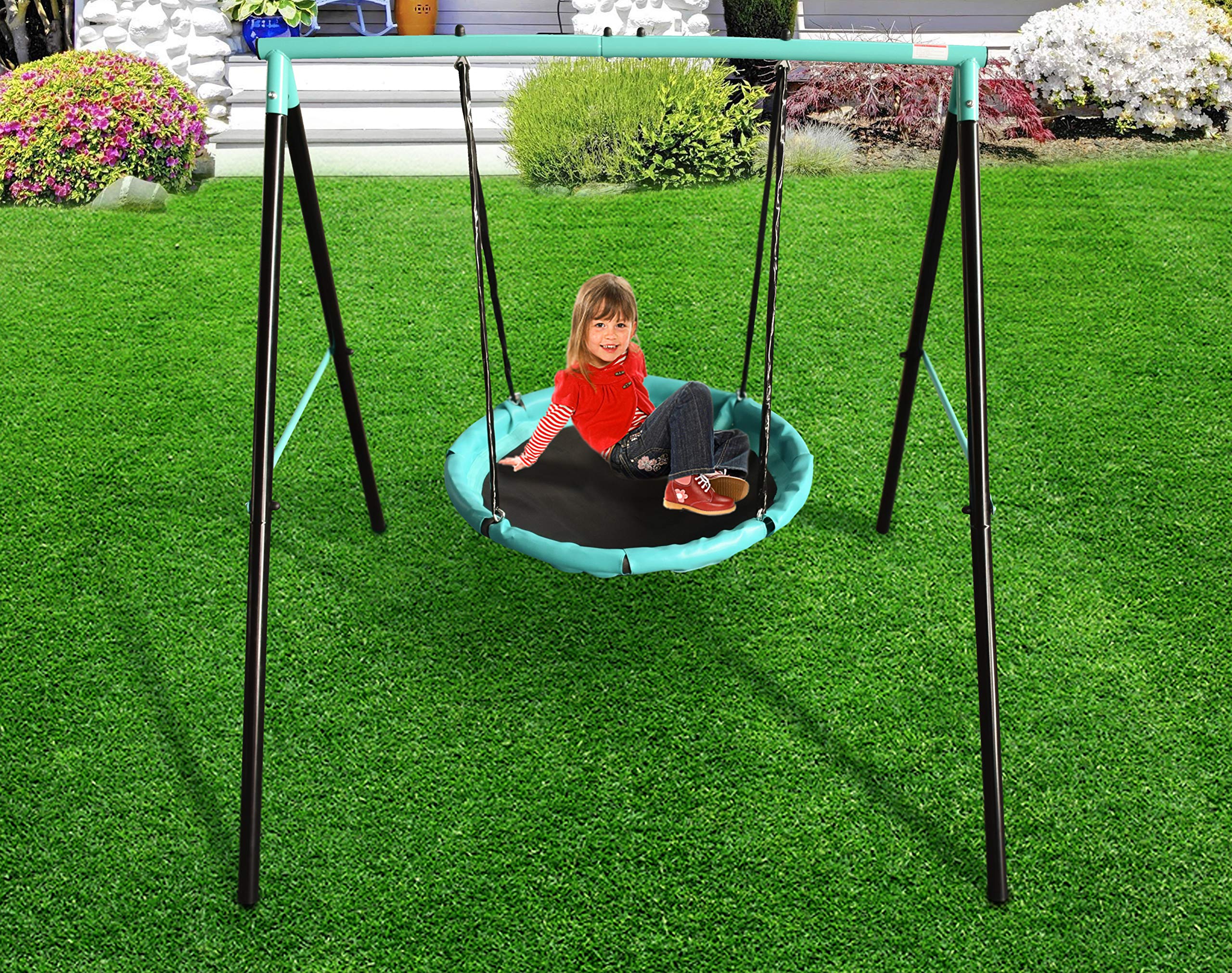 UFO A-Frame Metal Swing Set for 1 or 2 Children, Kids & Toddlers