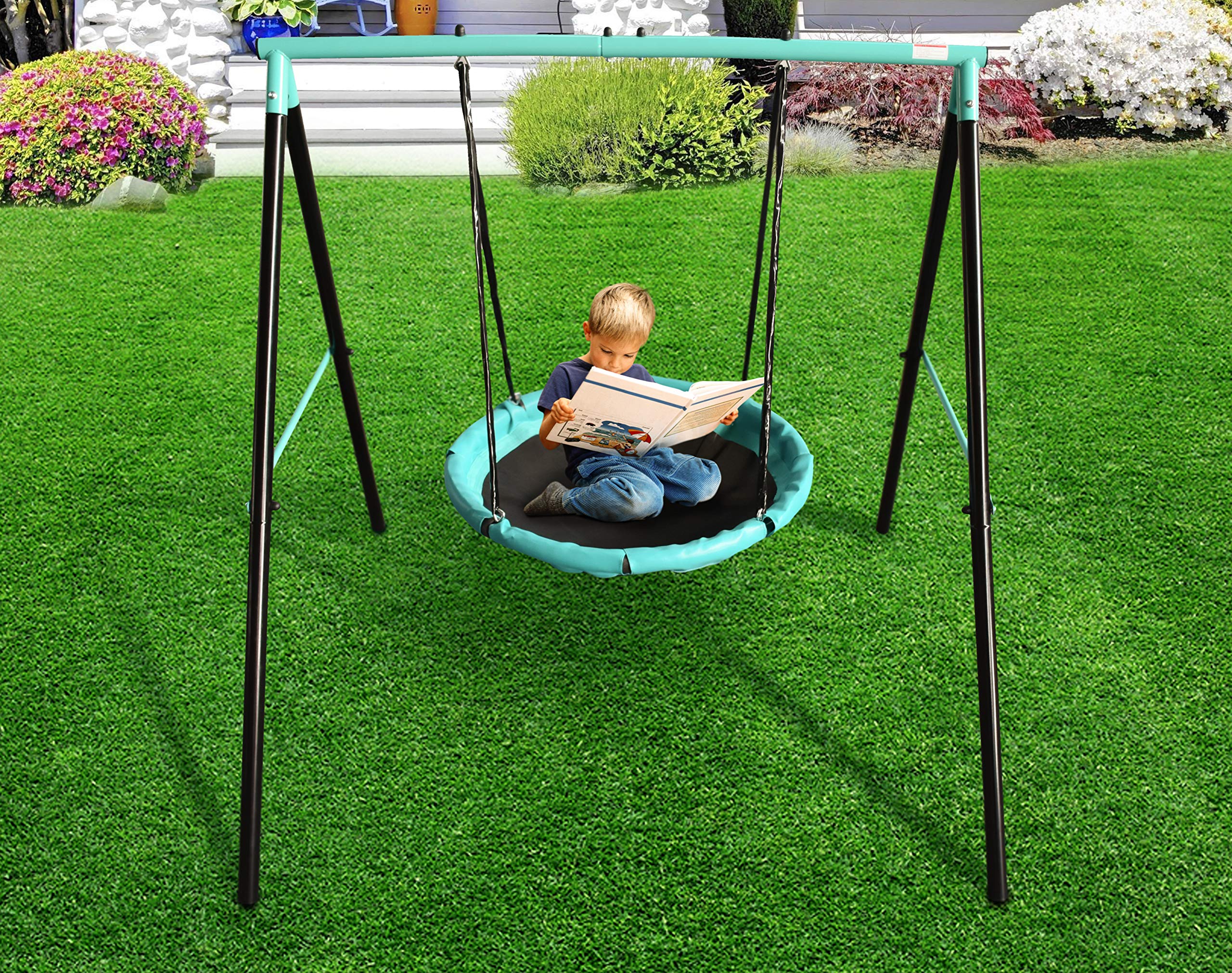 UFO A-Frame Metal Swing Set for 1 or 2 Children, Kids & Toddlers