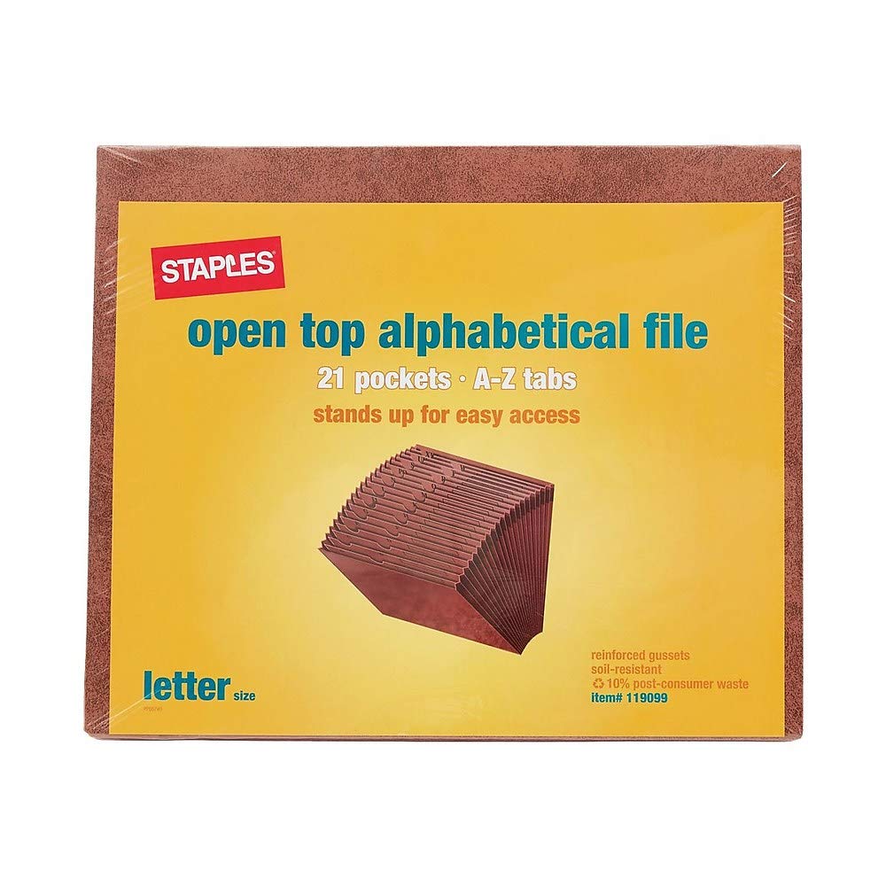 Staples 119099 Letha-Tone Expanding File A-Z Index Letter Size 21-Pockets Brown