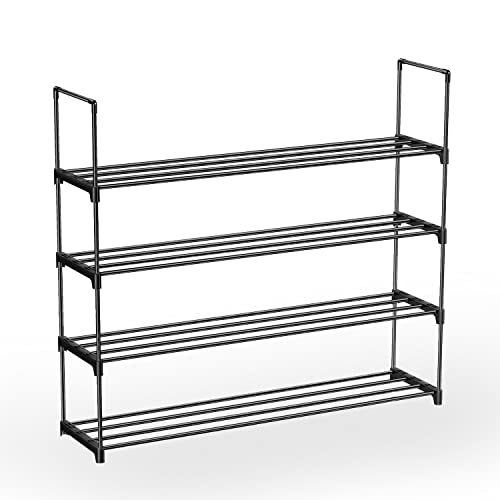 BIWHALE 4-Tier Stackable Shoe Rack, Expandable & Adjustable Fabric Shoe Shelf Storage Organizer, Black