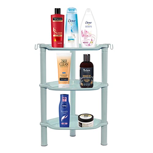 3 Tier Shower Caddy Organizer Shelf Corner, 13.5 x 10 x 26 Inches, Rustproof, Plastic Shower Rack Stands for Inside Bathroom, Bathtub, Shower pan, Blue (Round Slot Blue 3 Tier)