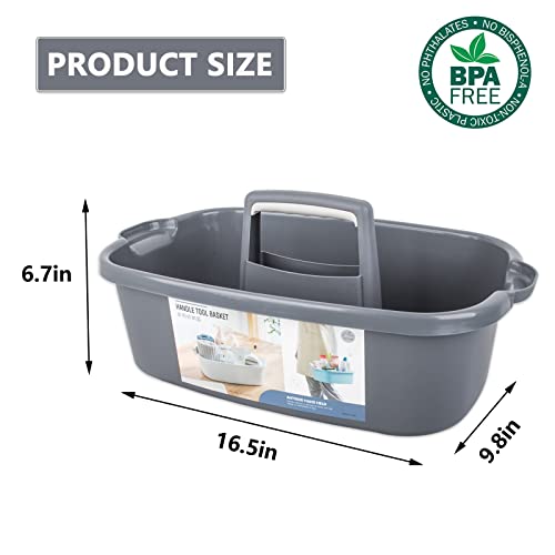 JiatuA Large Plastic Storage Basket Portable Shower Caddy Tote Organizer Basket with Handle for Bathroom, Bedroom, Kitchen, College Dorm, Garden, Garage, Tool, Cleaning Supplies, Dark Gray