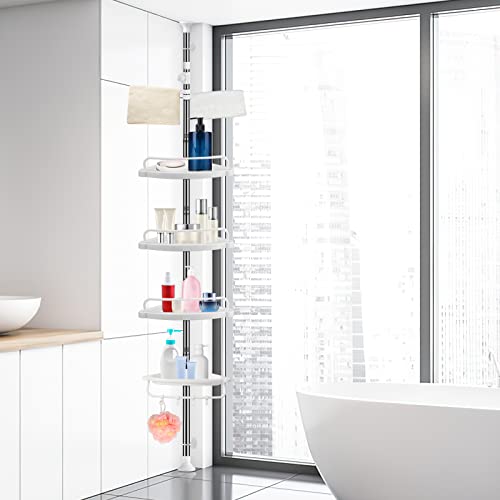 WSBArt 5.5-10ft Rustproof Shower Caddy Tension Pole,4 Tier Corner Caddy Shelf Height Adjustable Bathtub Organizer Shower Tension Rod Shower Caddy Shower Racks