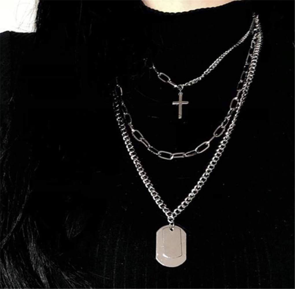 Gmhkonw Pendant Necklace Statement Long Chain Punk Multilayer Choker Necklace for Women Men