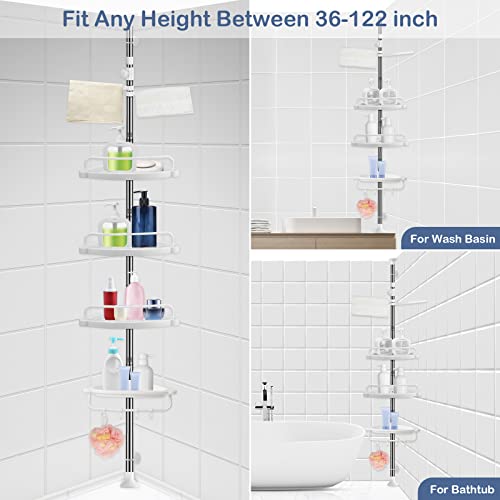 WSBArt 5.5-10ft Rustproof Shower Caddy Tension Pole,4 Tier Corner Caddy Shelf Height Adjustable Bathtub Organizer Shower Tension Rod Shower Caddy Shower Racks