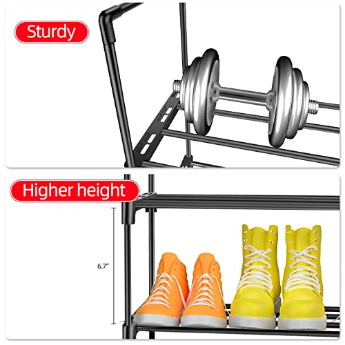 BIWHALE 4-Tier Stackable Shoe Rack, Expandable & Adjustable Fabric Shoe Shelf Storage Organizer, Black