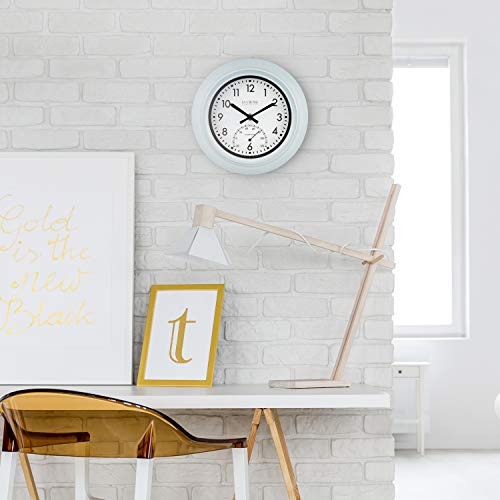 La Crosse Clock T82110 9" Indoor/Outdoor Light Blue Distressed Analog Clock with Thermometer