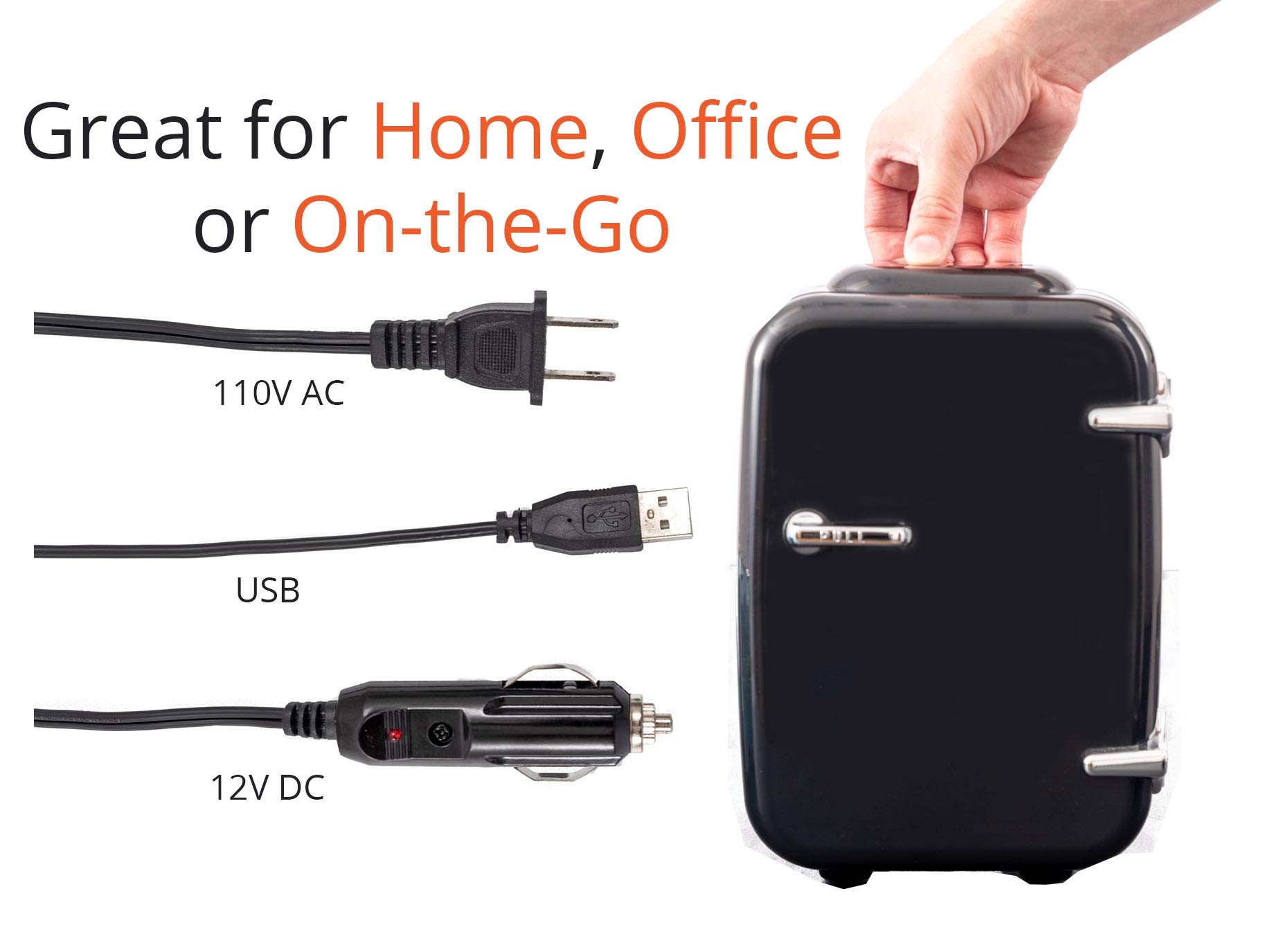 Stand Up Desk Store Portable Mini Fridge Cooler and Warmer - Compatible with AC, USB, and 12V Cigarette Lighter Plugs