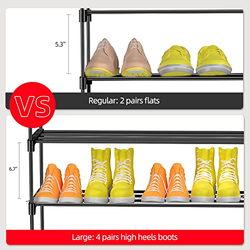 BIWHALE 4-Tier Stackable Shoe Rack, Expandable & Adjustable Fabric Shoe Shelf Storage Organizer, Black