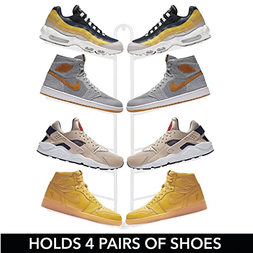 mDesign Modern Metal Shoe Display & Storage Rack - Perfect for Sneaker Heads - Store Your Collection of Kicks - 4 Tier, Wall Mount - White