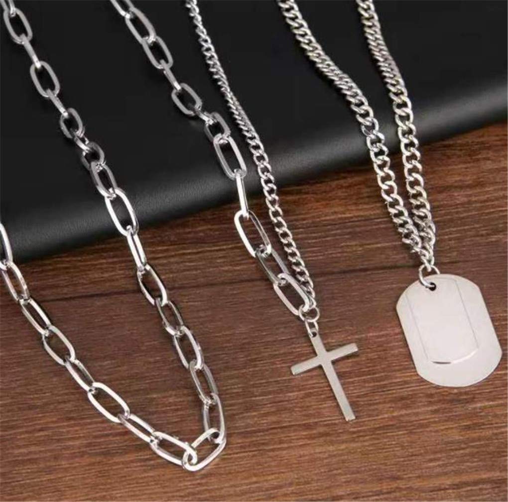 Gmhkonw Pendant Necklace Statement Long Chain Punk Multilayer Choker Necklace for Women Men