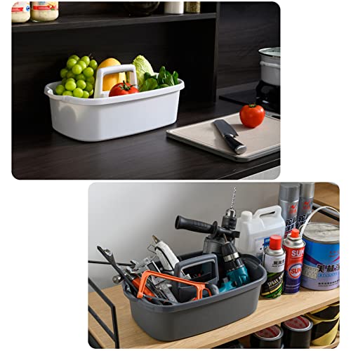 JiatuA Large Plastic Storage Basket Portable Shower Caddy Tote Organizer Basket with Handle for Bathroom, Bedroom, Kitchen, College Dorm, Garden, Garage, Tool, Cleaning Supplies, Dark Gray