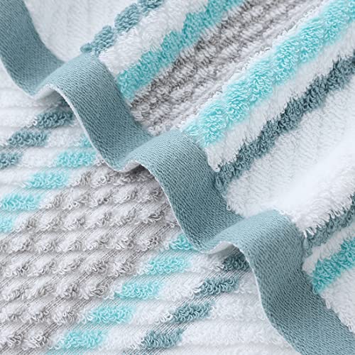 Pidada Hand Towels Set of 2 Striped Pattern 100% Cotton Soft Absorbent Decorative Towel for Bathroom 13.4 x 29.5 Inch (Green)