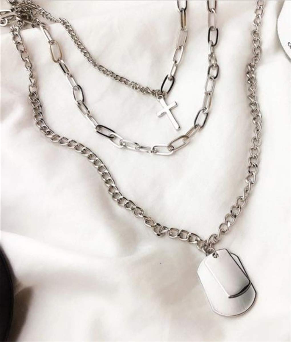 Gmhkonw Pendant Necklace Statement Long Chain Punk Multilayer Choker Necklace for Women Men