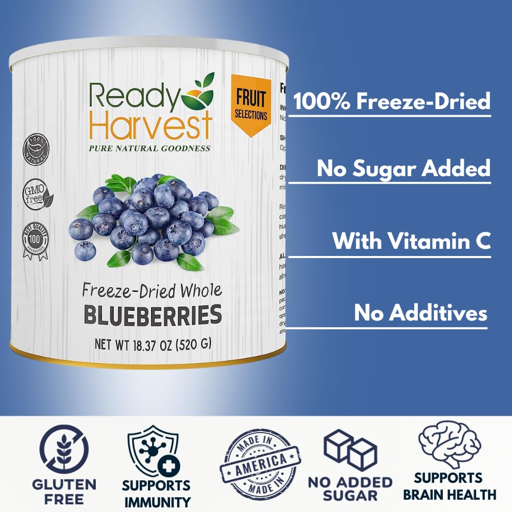 Ready Harvest Freeze-dried Blueberries | Blueberries Freeze-dried Fruit Snacks | Healthy Snacks Trail Mix | Camping food, School Snacks or Emergency Food Supply 30 Years | #10 Can
