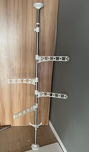 Hershii Portable Indoor Garment Coat Drying Rack Free Standing Coat Stands Clothes Storage Hanger Telescopic Tension Pole DIY Floor to Ceiling Lundry Racks Organizer, Height Adjustable - Ivory