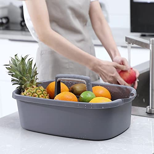JiatuA Large Plastic Storage Basket Portable Shower Caddy Tote Organizer Basket with Handle for Bathroom, Bedroom, Kitchen, College Dorm, Garden, Garage, Tool, Cleaning Supplies, Dark Gray