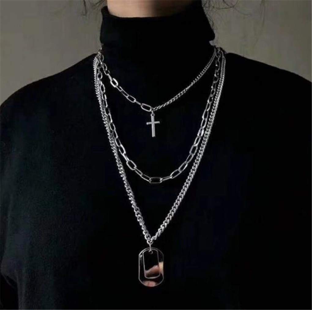 Gmhkonw Pendant Necklace Statement Long Chain Punk Multilayer Choker Necklace for Women Men