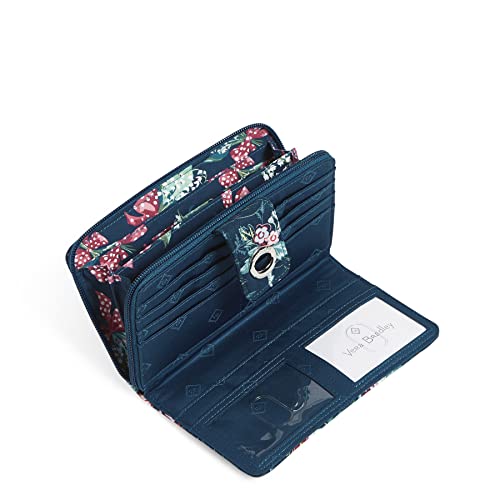 Vera Bradley Women's Cotton Turnlock Wallet With RFID Protection, Rose Toile - Recycled Cotton, One Size