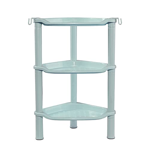 3 Tier Shower Caddy Organizer Shelf Corner, 13.5 x 10 x 26 Inches, Rustproof, Plastic Shower Rack Stands for Inside Bathroom, Bathtub, Shower pan, Blue (Round Slot Blue 3 Tier)