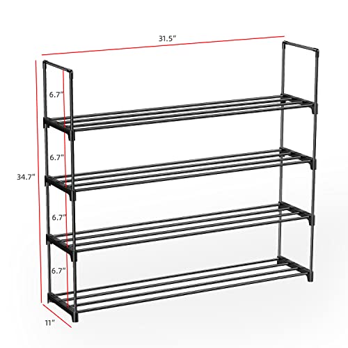 BIWHALE 4-Tier Stackable Shoe Rack, Expandable & Adjustable Fabric Shoe Shelf Storage Organizer, Black