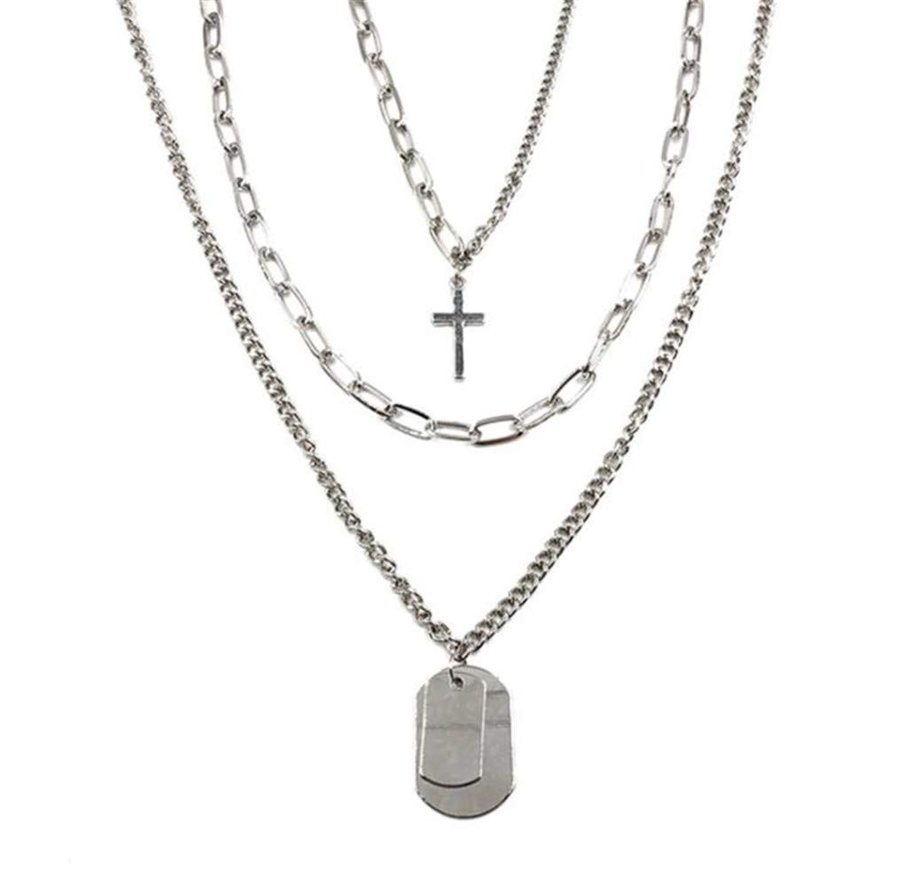 Gmhkonw Pendant Necklace Statement Long Chain Punk Multilayer Choker Necklace for Women Men