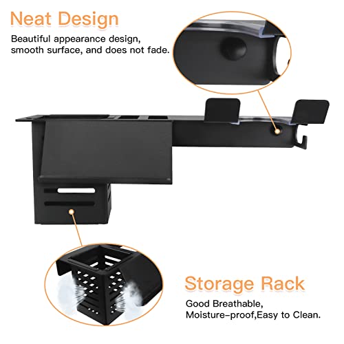 Blow Dryer and Straightener Holder, Yimerlen Hair Holder Wall Mounted Tools Organizer, Bathroom Ultifunctional Straighteners (with Mobile Phone Holder, Black)
