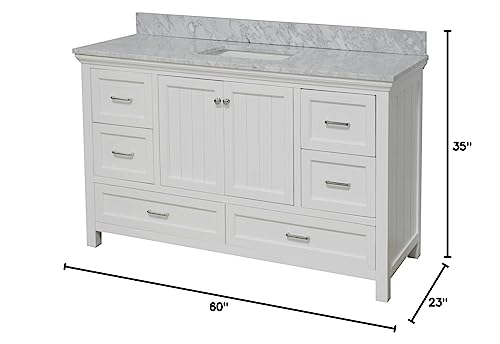 Kitchen Bath Collection Paige 60-inch Single Bathroom Vanity (Carrara/White): Includes White Cabinet with Authentic Italian Carrara Marble Countertop and White Ceramic Sink