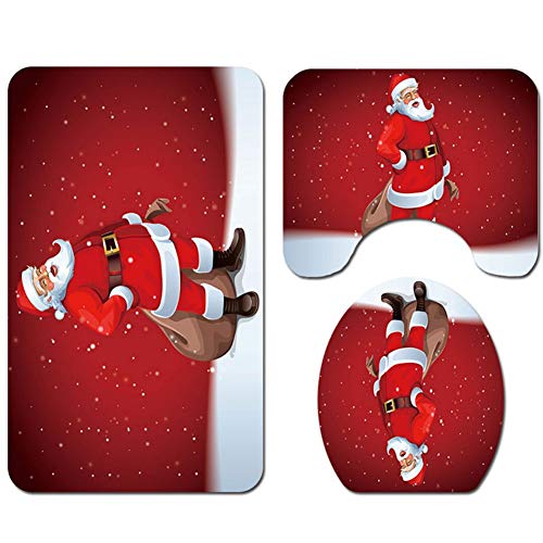 4 PCS Christmas Shower Curtain Sets with Rugs, 72x72 Polyester Shower Curtains Christmas Tree Wreath Santa Claus Snowman Patterned, with Bath Mat Xmas Decor Christmas Decorations for Bathroom
