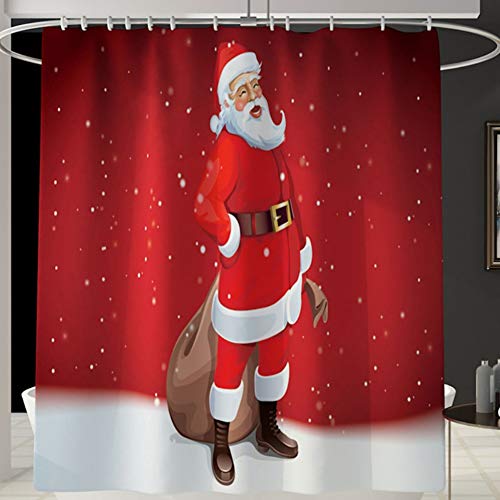 4 PCS Christmas Shower Curtain Sets with Rugs, 72x72 Polyester Shower Curtains Christmas Tree Wreath Santa Claus Snowman Patterned, with Bath Mat Xmas Decor Christmas Decorations for Bathroom