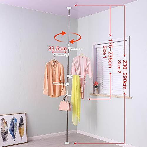 Hershii Portable Indoor Garment Coat Drying Rack Free Standing Coat Stands Clothes Storage Hanger Telescopic Tension Pole DIY Floor to Ceiling Lundry Racks Organizer, Height Adjustable - Ivory