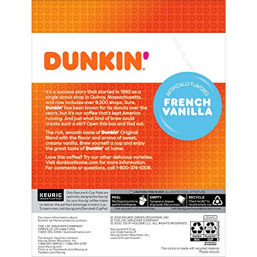 Dunkin' French Vanilla Flavored Coffee, 22 Keurig K-Cup Pods