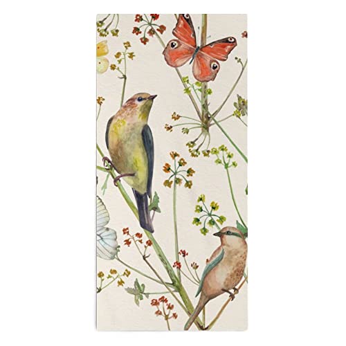 FISNAE Retro Birds Butterflies Hand Towels Watercolor Painting Absorbent Bathroom Towel Soft Decorative Towels for Bathroom, Hotel, Gym, Spa, Yoga 28.7 X 13.8 in