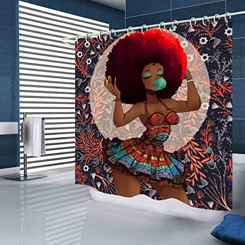 4 Pcs Durable Fabric African American Bathroom Shower Curtain Set,Bathroom Sets with Black Girl Shower Curtain and Rugs,with Toilet Lid Cover and Bath Mat